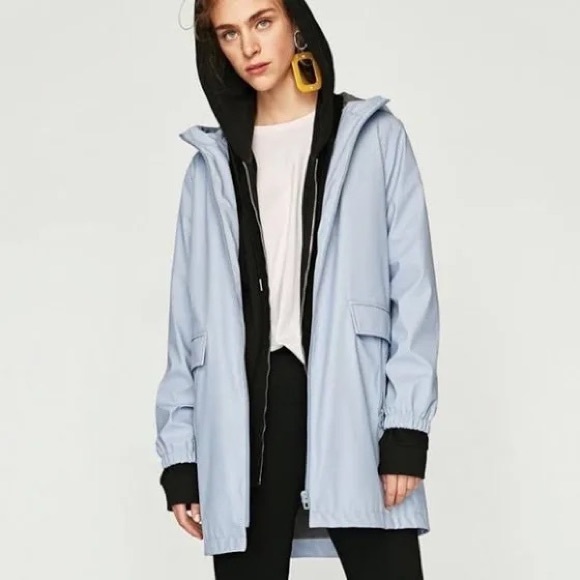 Zara | Jackets & Coats | Zara Baby Blue Rain Coat Jacket | Poshmark